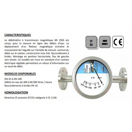 Débimètre magnétique en inox à brides